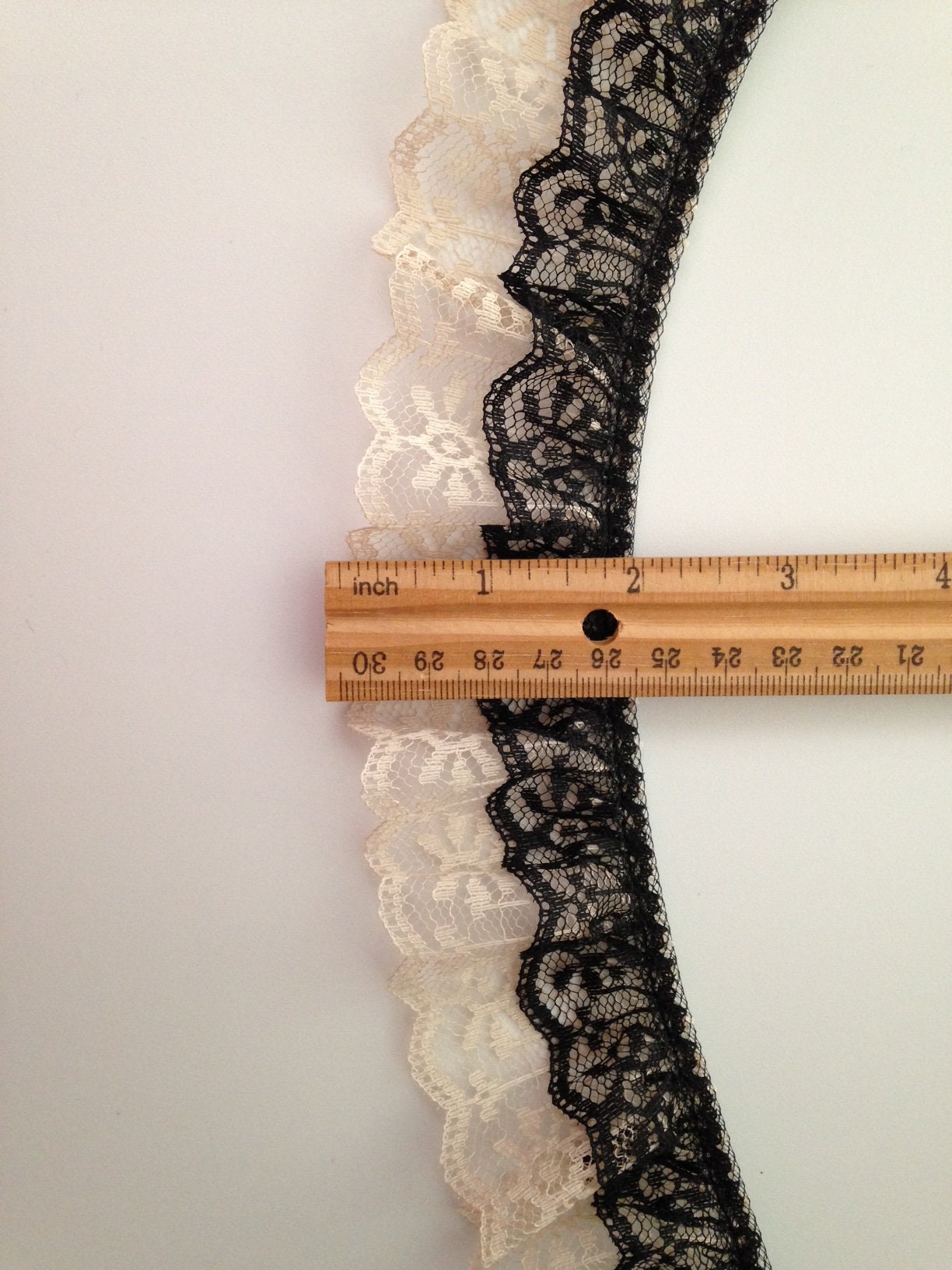 Black and Beige Double Ruffled Lace Trim, 2 Tier Candlewick Lace ...