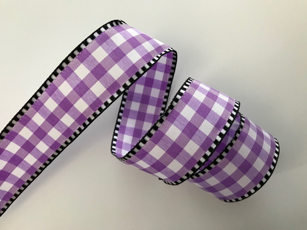 Purple and White Check Plaid Ribbon, 1 1/2" Wide, Wired Ribbon for ...