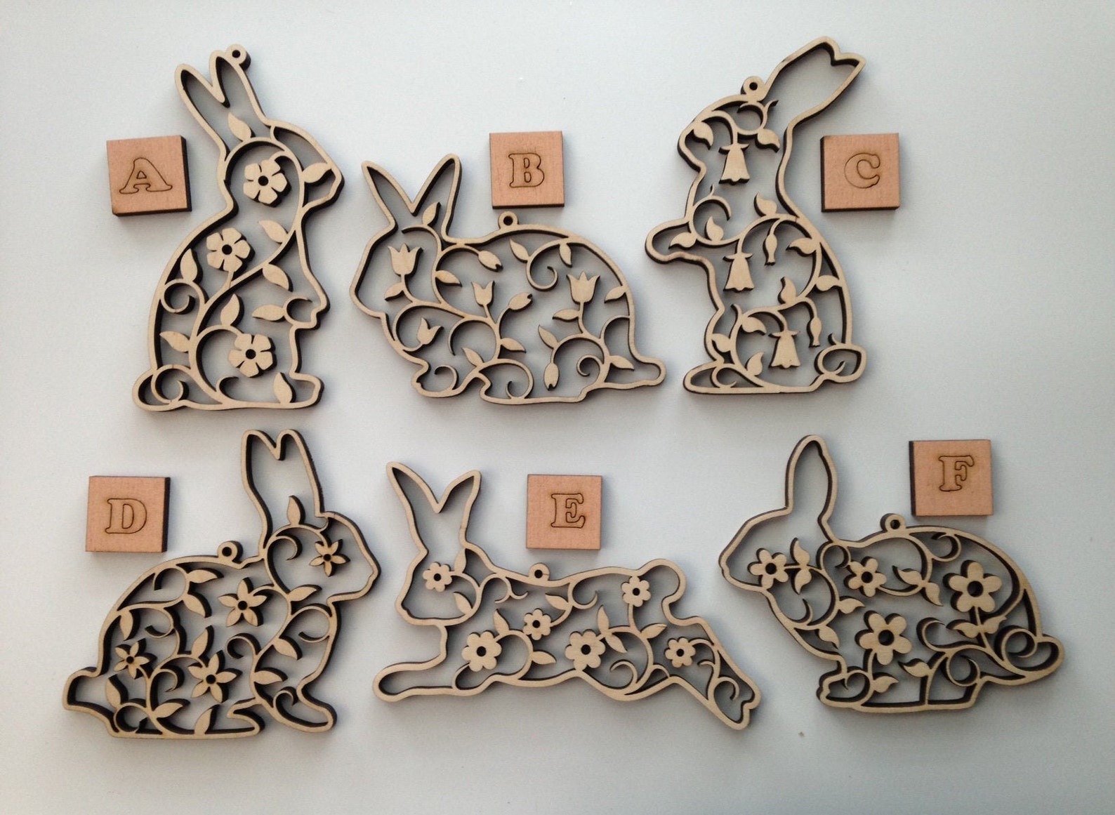 Wooden Bunny Rabbits, 6 PIECES, Laser Cut Wood Shapes, Easter ...
