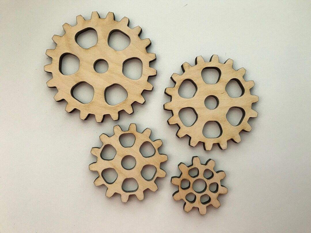 Wood Gears, Set of 4 Gears, Assorted Sizes, Laser Cut, Unfinished Wood ...