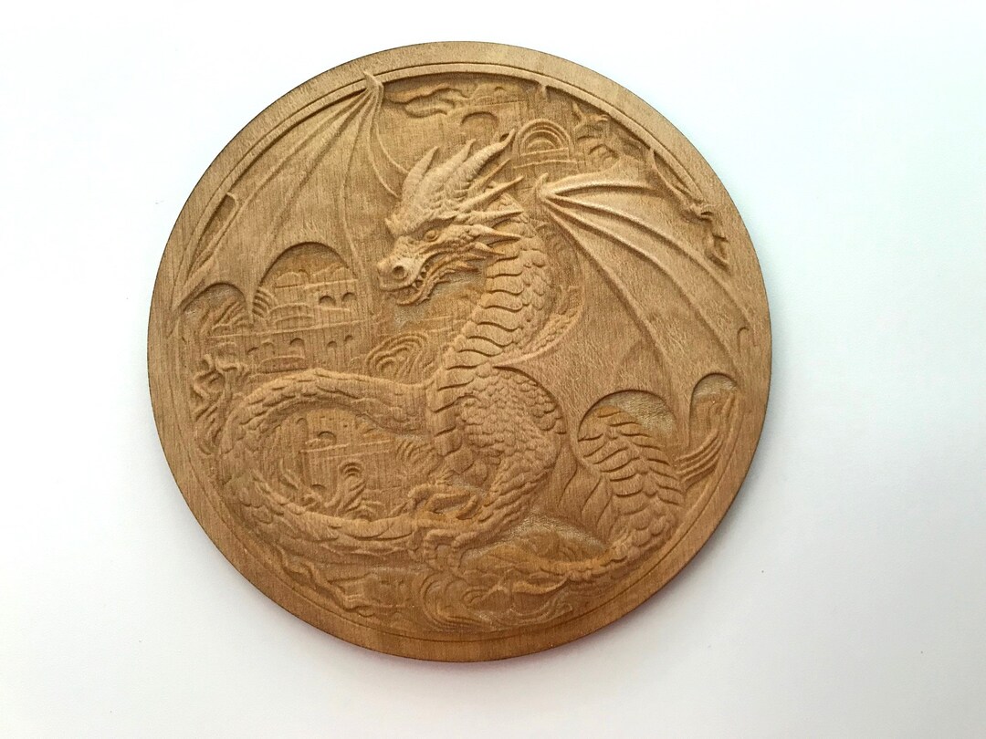 Wooden Dragon, Laser Cut and Engraved Wood, Fantasy Wall Decor ...