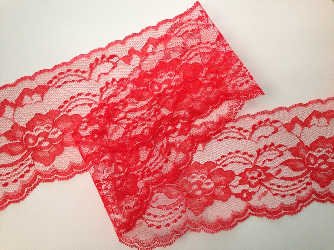 Red Lace Trim, 4" Wide, Scalloped Edge Lace for Apparel, Lingerie ...