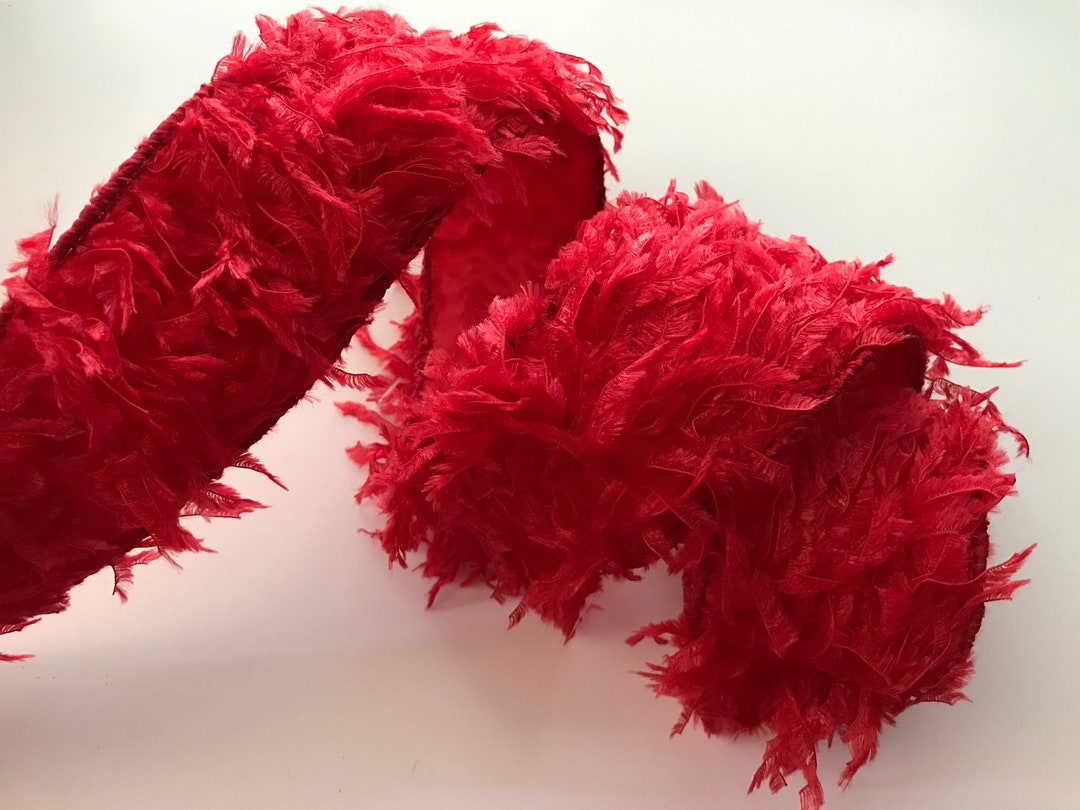 Red Furry Ribbon, 2 1/2" Wide, Wired Ribbon for Wreaths, Bows, Costumes ...