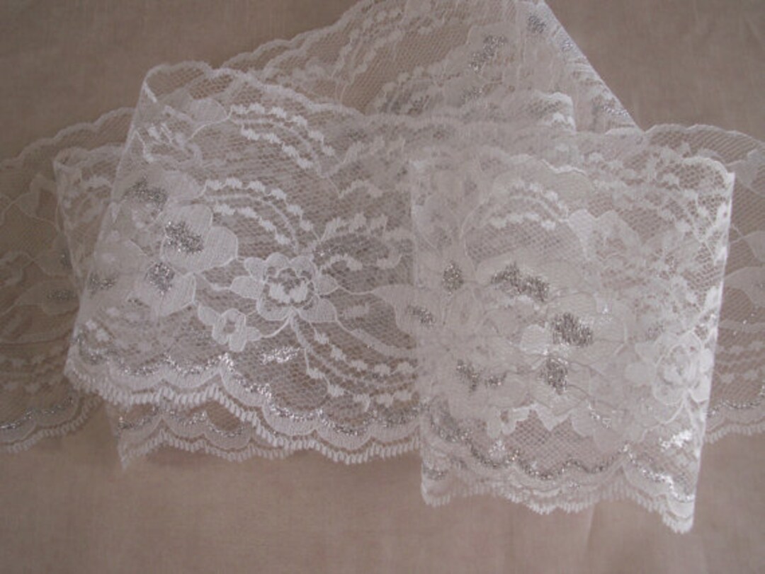 White and Silver Lace Trim, 4" Wide, 5 YARDS, Apparel, Bridal ...