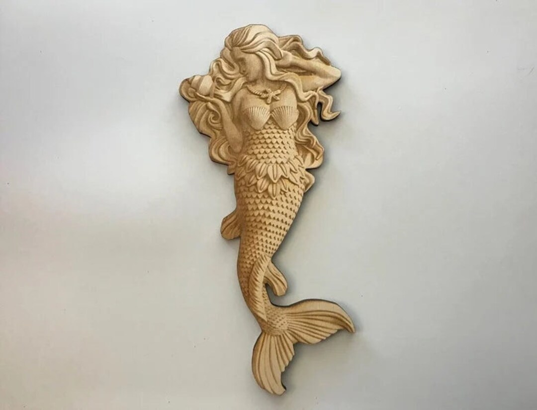 Wooden Mermaid, Laser Cut and Engraved Wood, Wood Cutouts, Sea Life ...