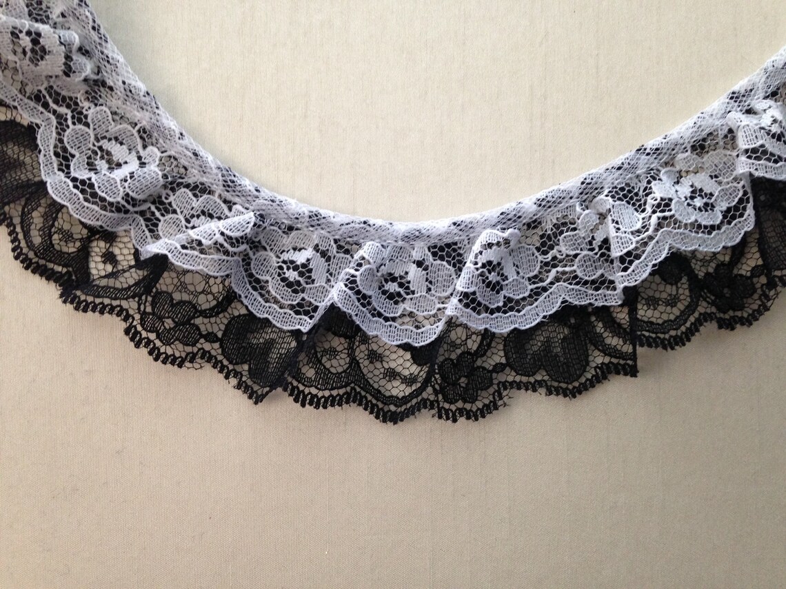 White and Black Double Ruffled Lace Trim 2 YARDS Raschel - Etsy
