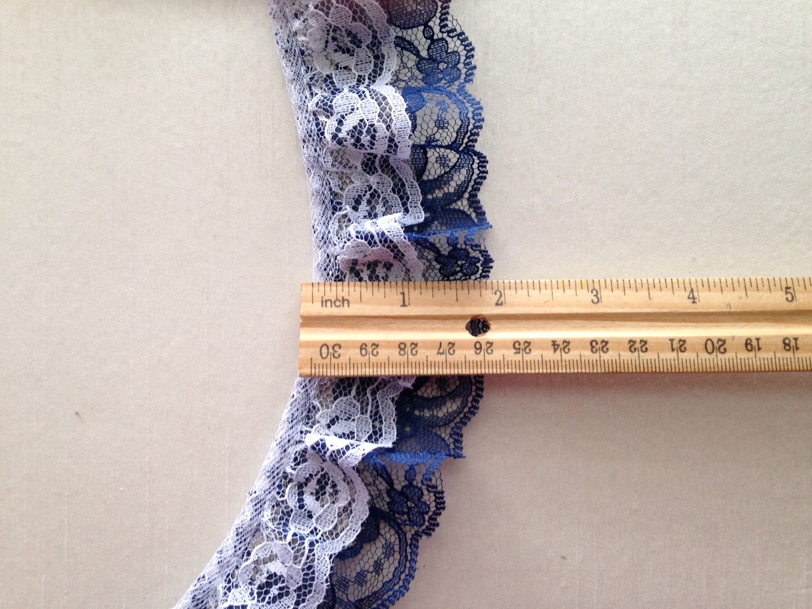 White and Navy Double Ruffled Lace Trim, 2 Tier Lace Trim for Apparel ...