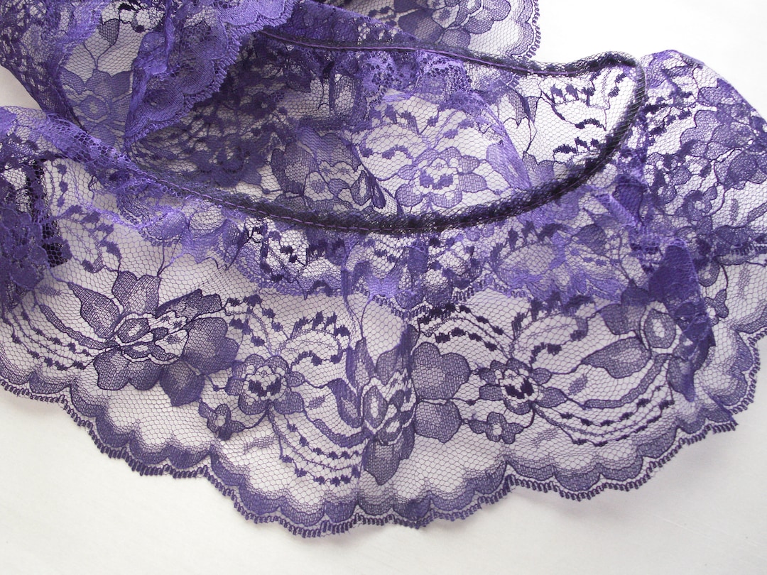 Purple Ruffled Scalloped Edge Lace Trim, 4" Wide, Lace for Apparel ...