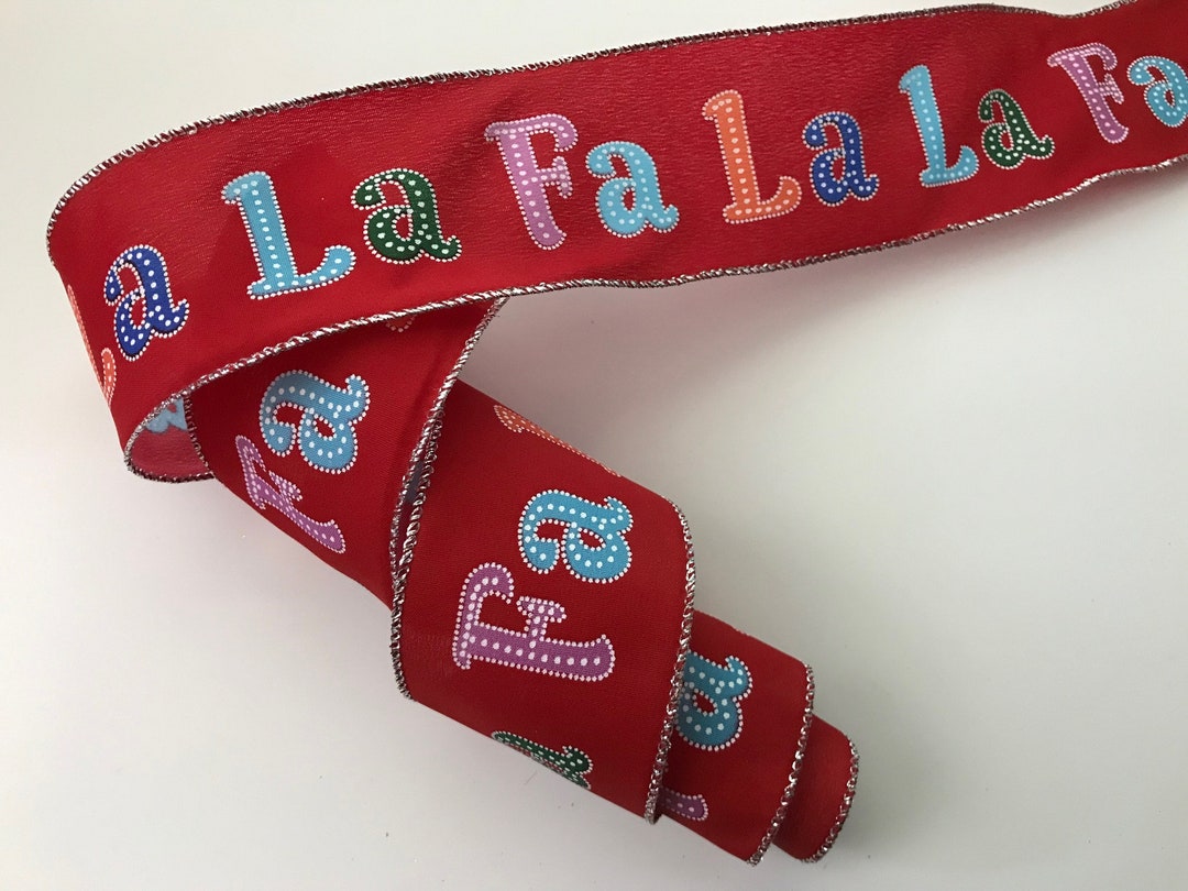Christmas Ribbon, Red With Multicolor Falala, 2 1/2" Wide, Wired Edge ...