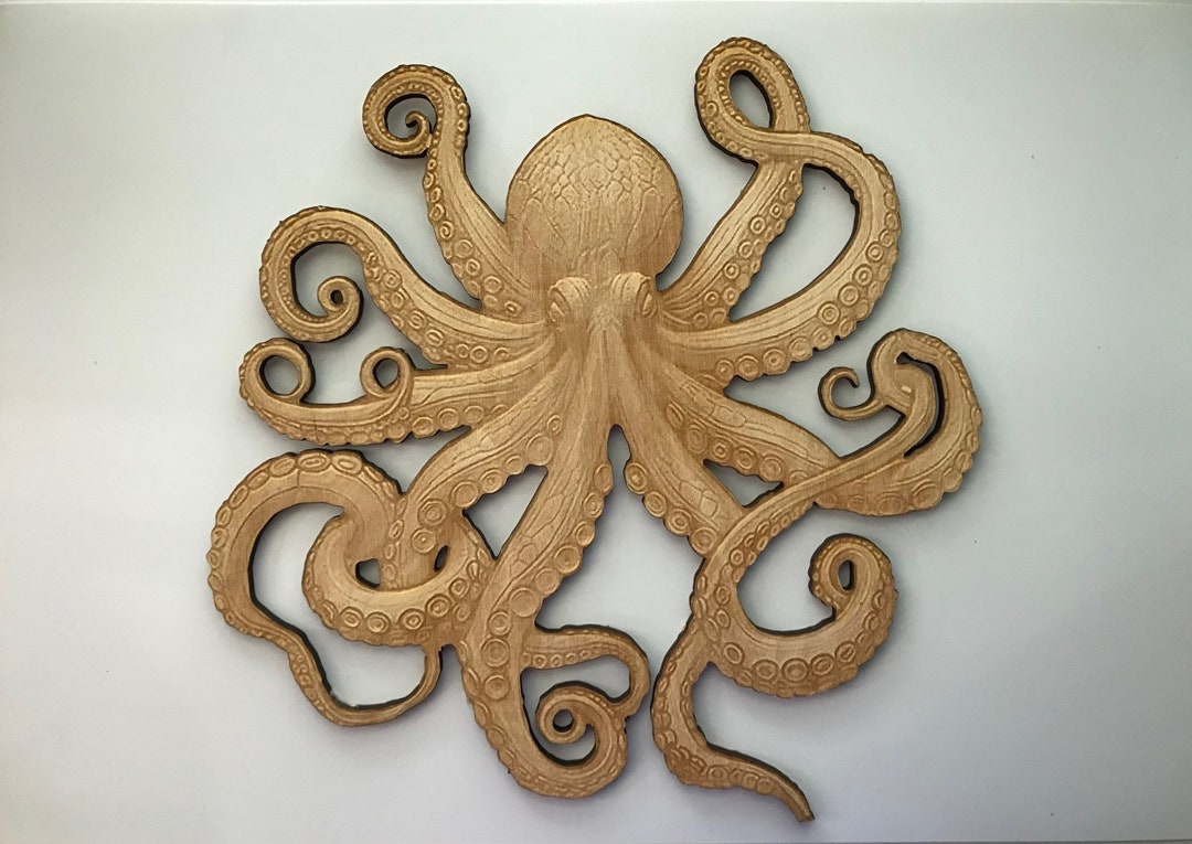 Wooden Octopus, 12" X 12", Laser Cut and Engraved Wood, Sea Life Decor ...