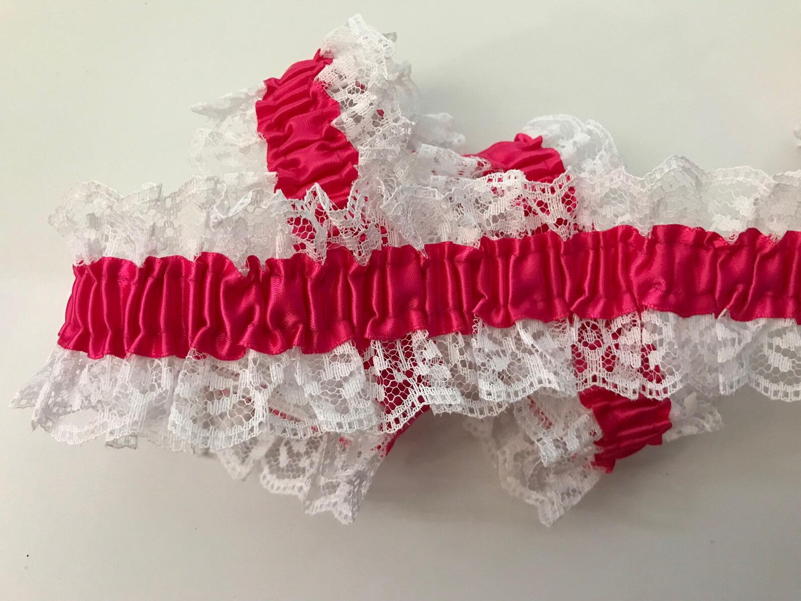 Elastic Ruffled Lace, White Lace With Hot Pink Ribbon, Apparel ...