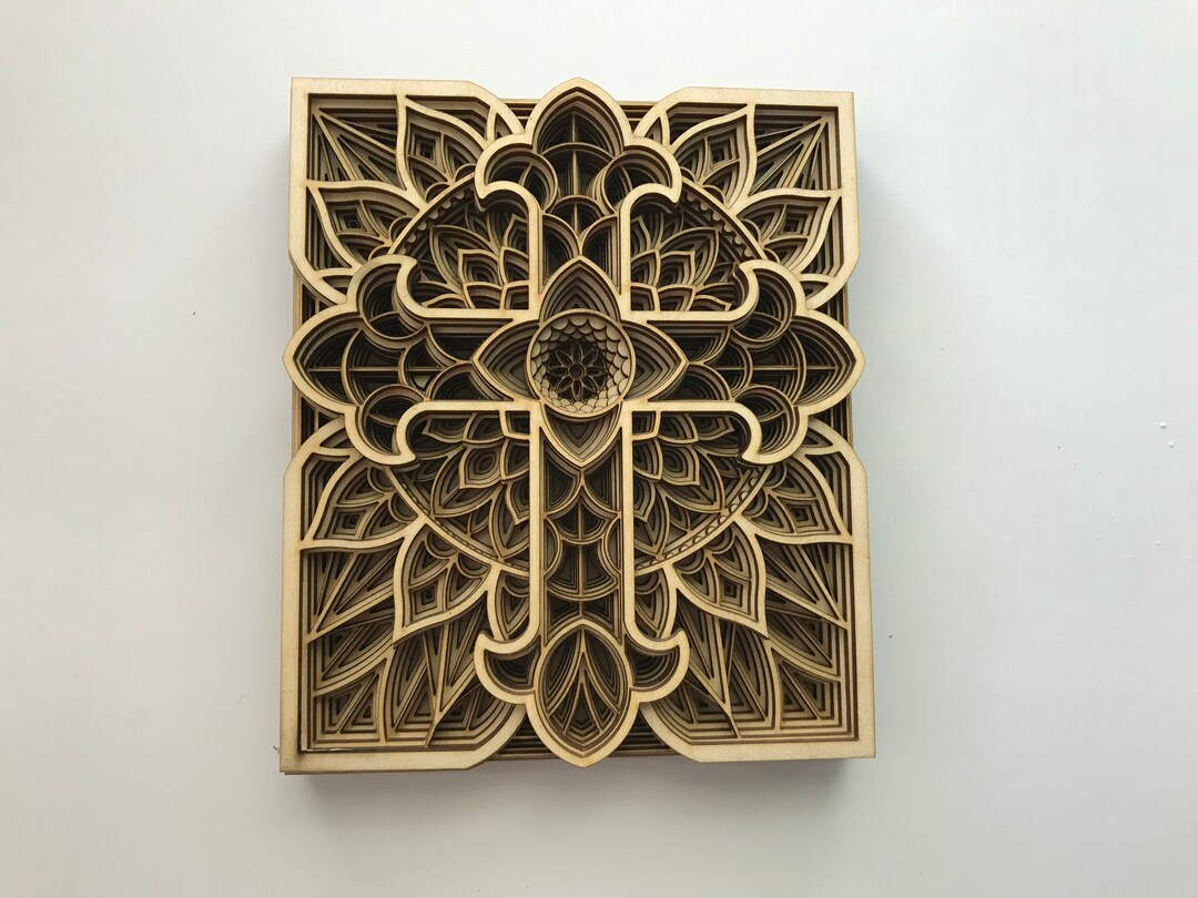 Layered Wood Cross, 8 Layers, Laser Cut Wood, Decorative Woodcraft for ...