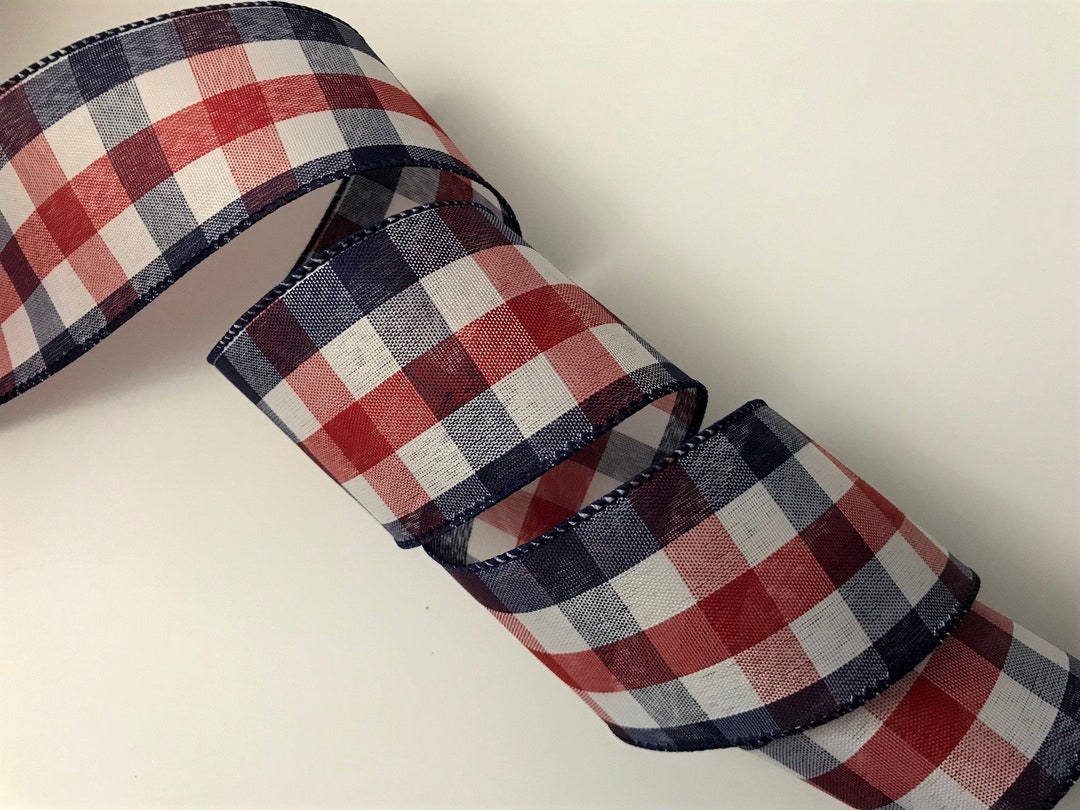 Red White and Blue Plaid Check Ribbon, 2 1/2" Wide, Wired Edge Ribbon ...