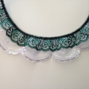 Double Ruffled Scalloped Edge Lace Trim, Hunter Green and Silver, 2 ...