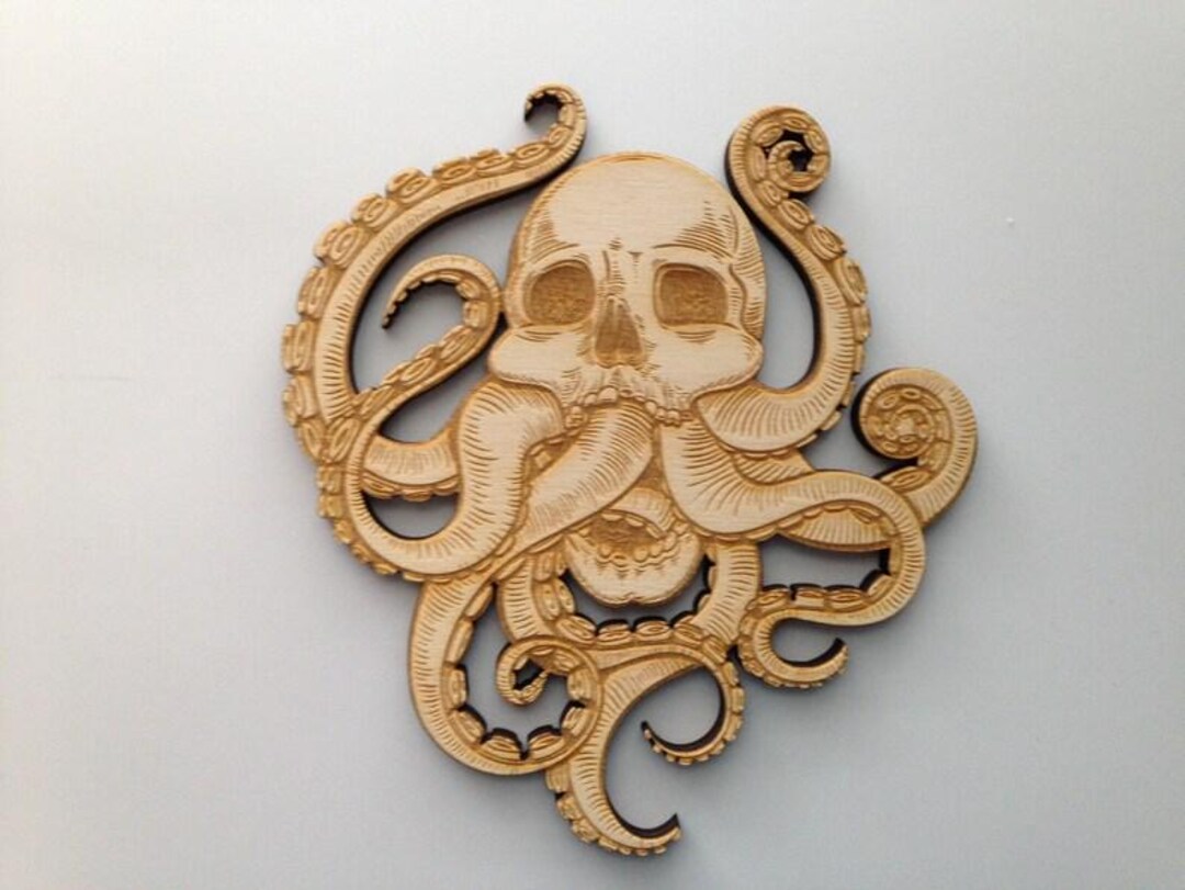 Skull Octopus, Laser Cut and Engraved Wood, Sea Life Decor, Decorative ...