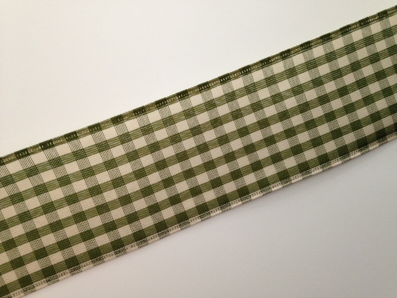Moss Green and Natural Gingham Wired Ribbon 2 1/2 Wide | Etsy