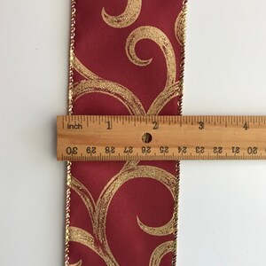 Christmas Ribbon, Burgundy and Gold Ribbon, 2 1/2 Wide, Wired Ribbon ...