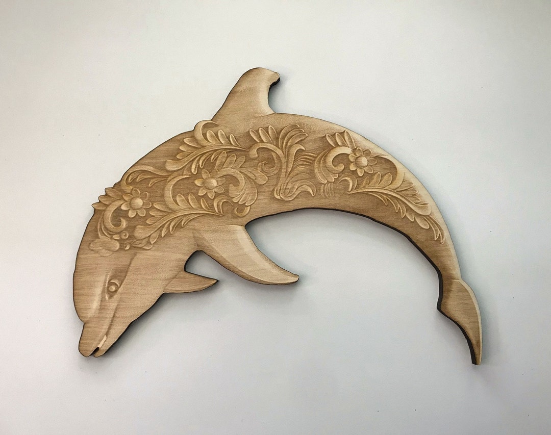 Wooden Dolphin, Laser Cut and Engraved Wood, Sea Life Decor, Nautical ...