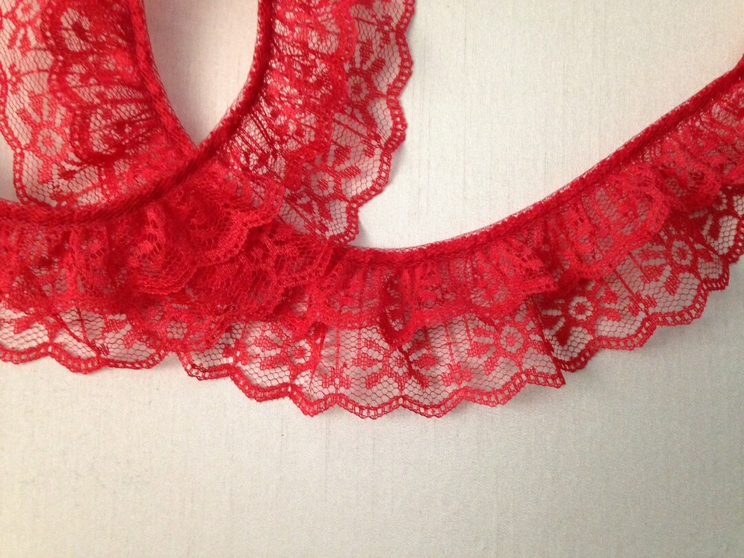 Double Ruffled Lace Trim, Red Candlewick 2 Tier Lace for Apparel, Doll ...