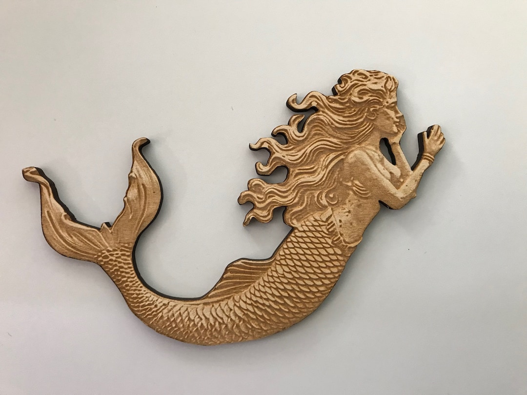 Wooden Mermaid, Laser Cut and Engraved Wood, Sea Life Wall Art ...