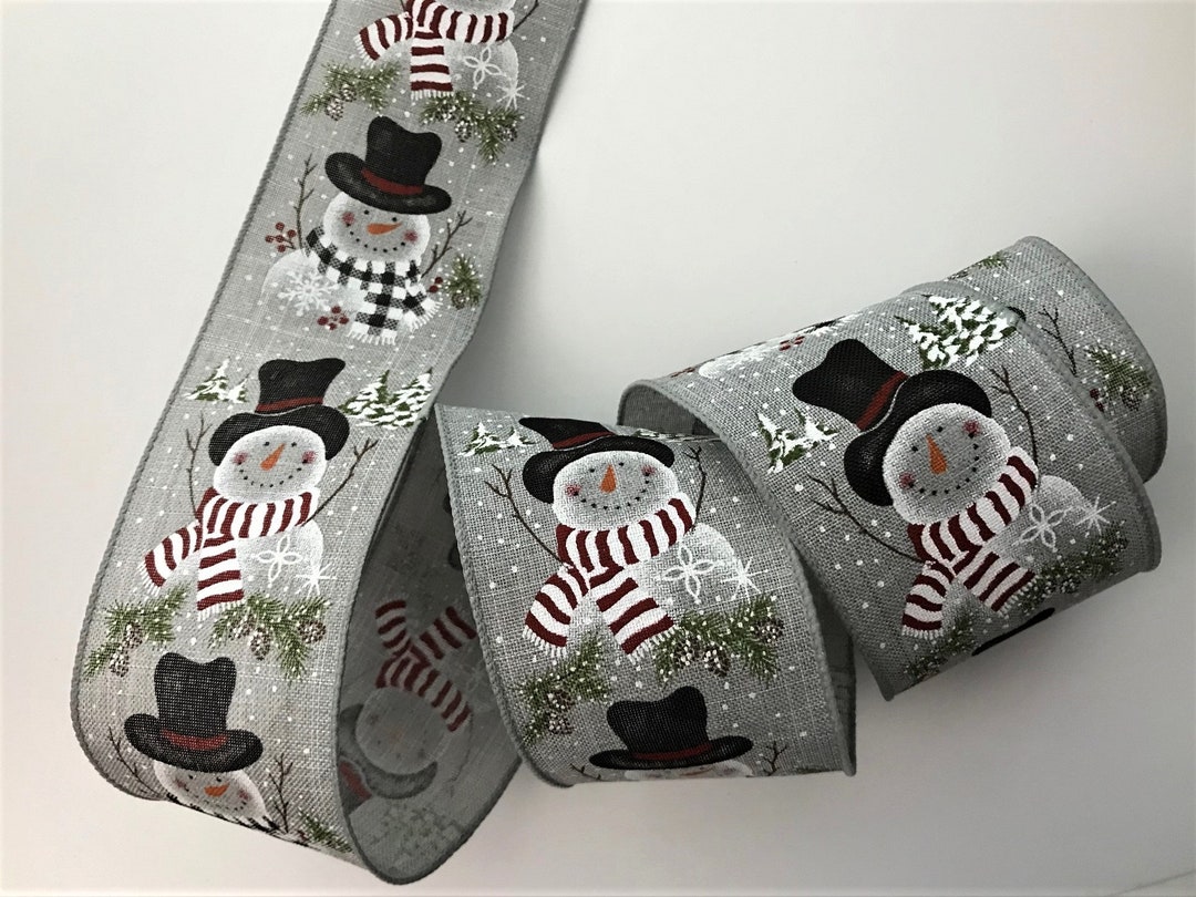 Christmas Ribbon, Snowman With Scarf, 2 1/2" Wide, Wired Ribbon for ...