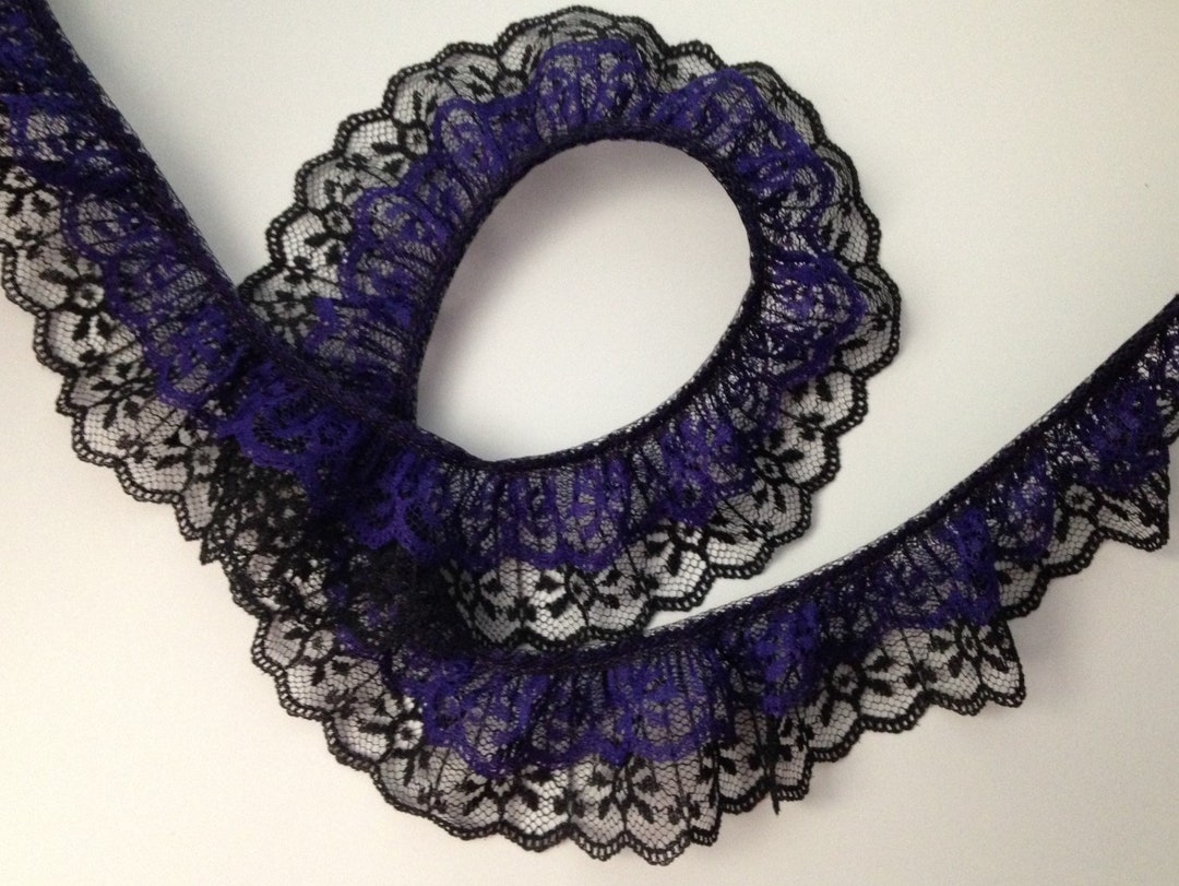 Double Ruffled Lace Trim, Purple and Black Lace, 2 YARDS, Candlewick ...
