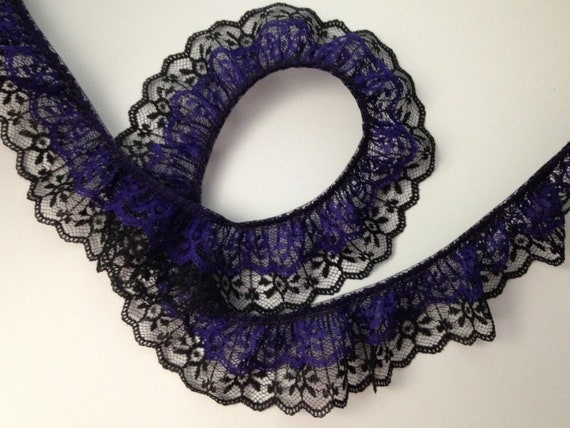 Double Ruffled Lace Trim Purple and Black Lace 2 YARDS | Etsy