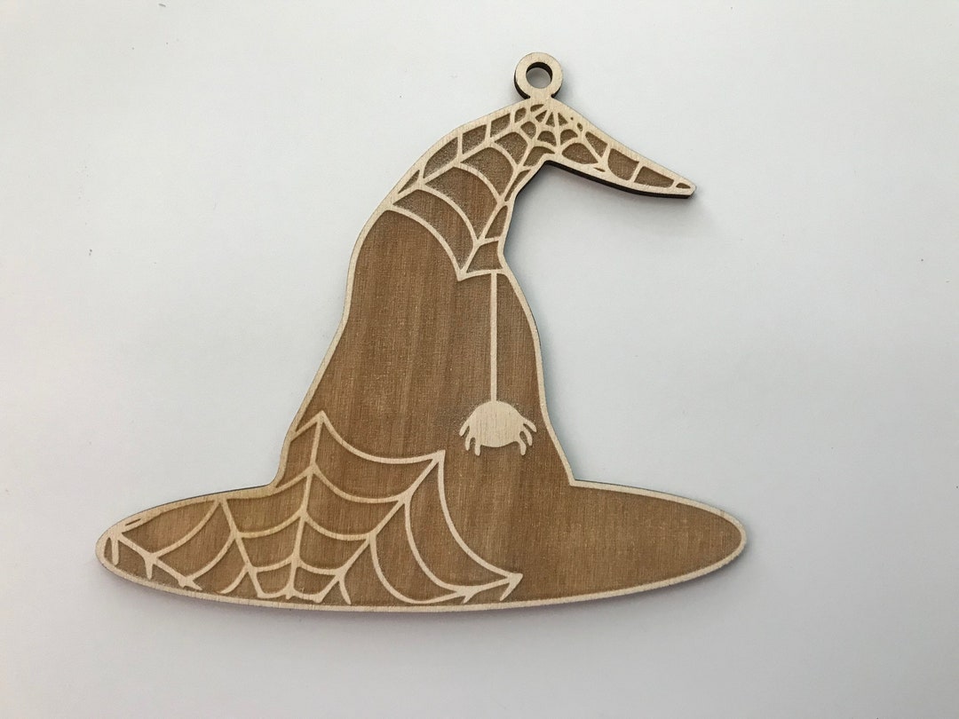 Witch Hat With Spider Halloween Wood Ornaments, 6 PIECES, Laser Cut and ...