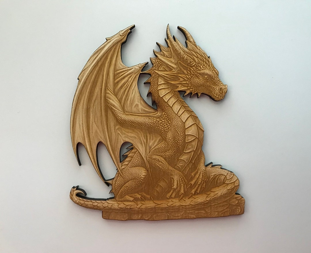 Wooden Dragon, Laser Cut and Engraved Wood, Fantasy Wall Decor ...