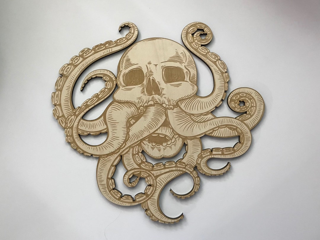 Skull Octopus, 14 Inches High, Laser Cut and Engraved Wood, Sea Life ...