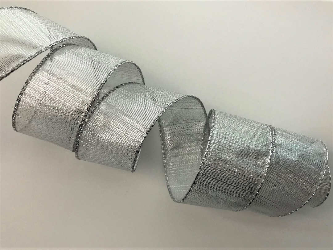 Christmas Ribbon, Metallic Silver, 1 1/2" Wide, Wired Ribbon for Bows ...