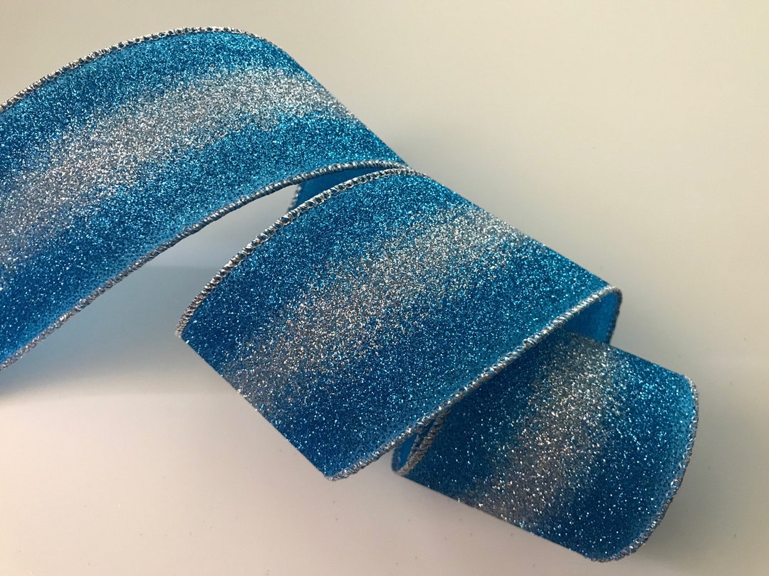Christmas Ribbon, Metallic Turquoise Blue and Silver, 2 1/2" Wide ...