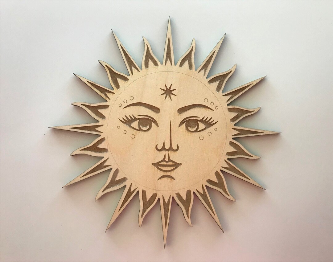Wood Sun Face, Laser Cut and Engraved Wood, Celestial Wall Art, Home ...