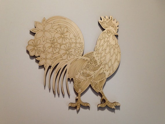 Wooden Rooster With Flowers Laser Cut and Engraved Wood - Etsy