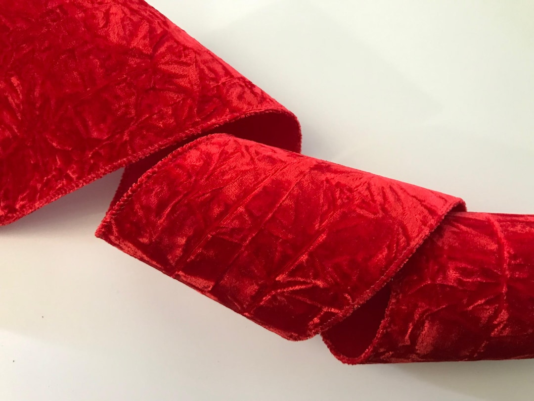Red Crushed Velvet Ribbon, 4" Wide, Wired Ribbon for Bows, Wreaths ...