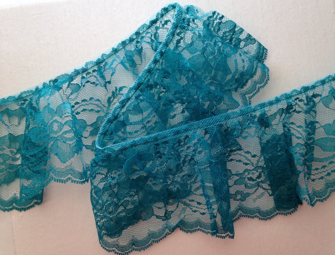 Teal Ruffled Scalloped Edge Lace Trim, 4" Wide, Apparel, Costumes ...