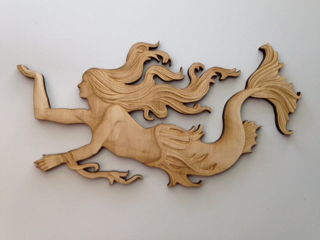 Wooden Mermaid, Laser Cut and Engraved Wood, Wood Cutouts, Sea Life ...
