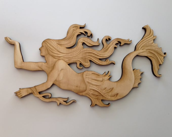 Wooden Mermaid, Laser Cut and Engraved Wood, Wood Cutouts, Sea Life ...