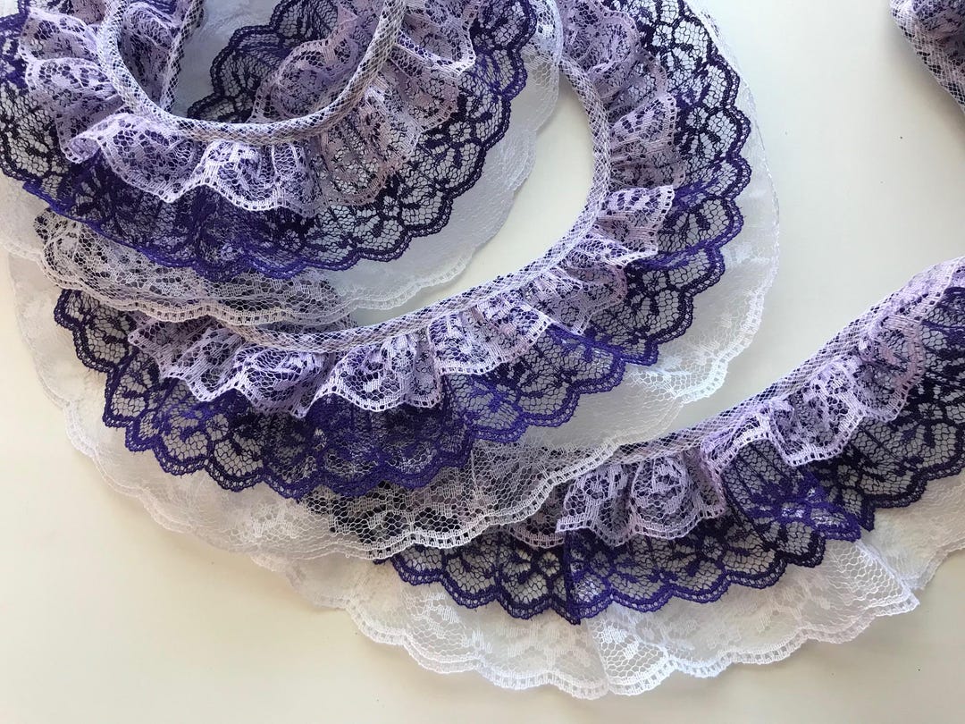 Triple Ruffled Lace Trim, Lavender Purple and White, Apparel, Bridal ...