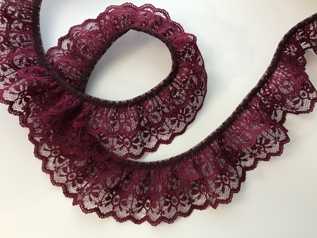 Wine Double Ruffled Lace Trim, Candlewick 2 Tier Lace, Apparel, Doll ...