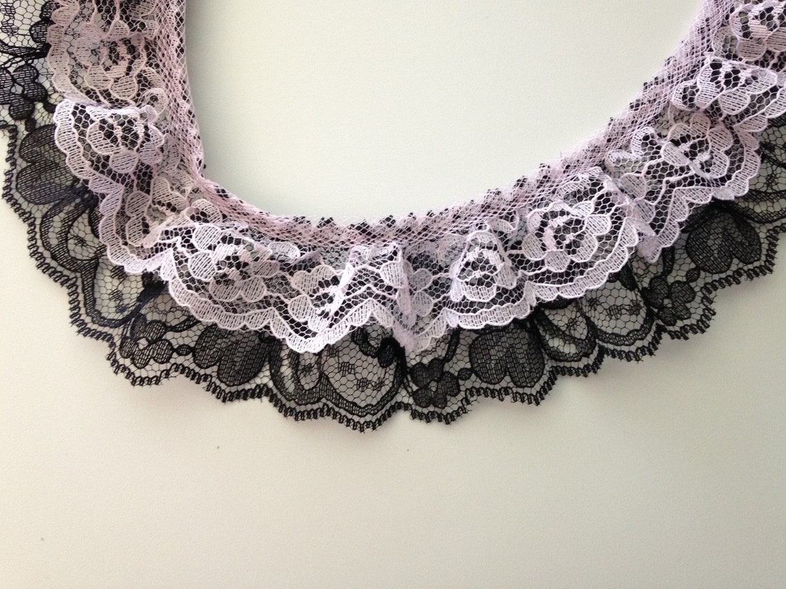 Pink and Black Double Ruffled Lace Trim 2 YARDS Apparel | Etsy