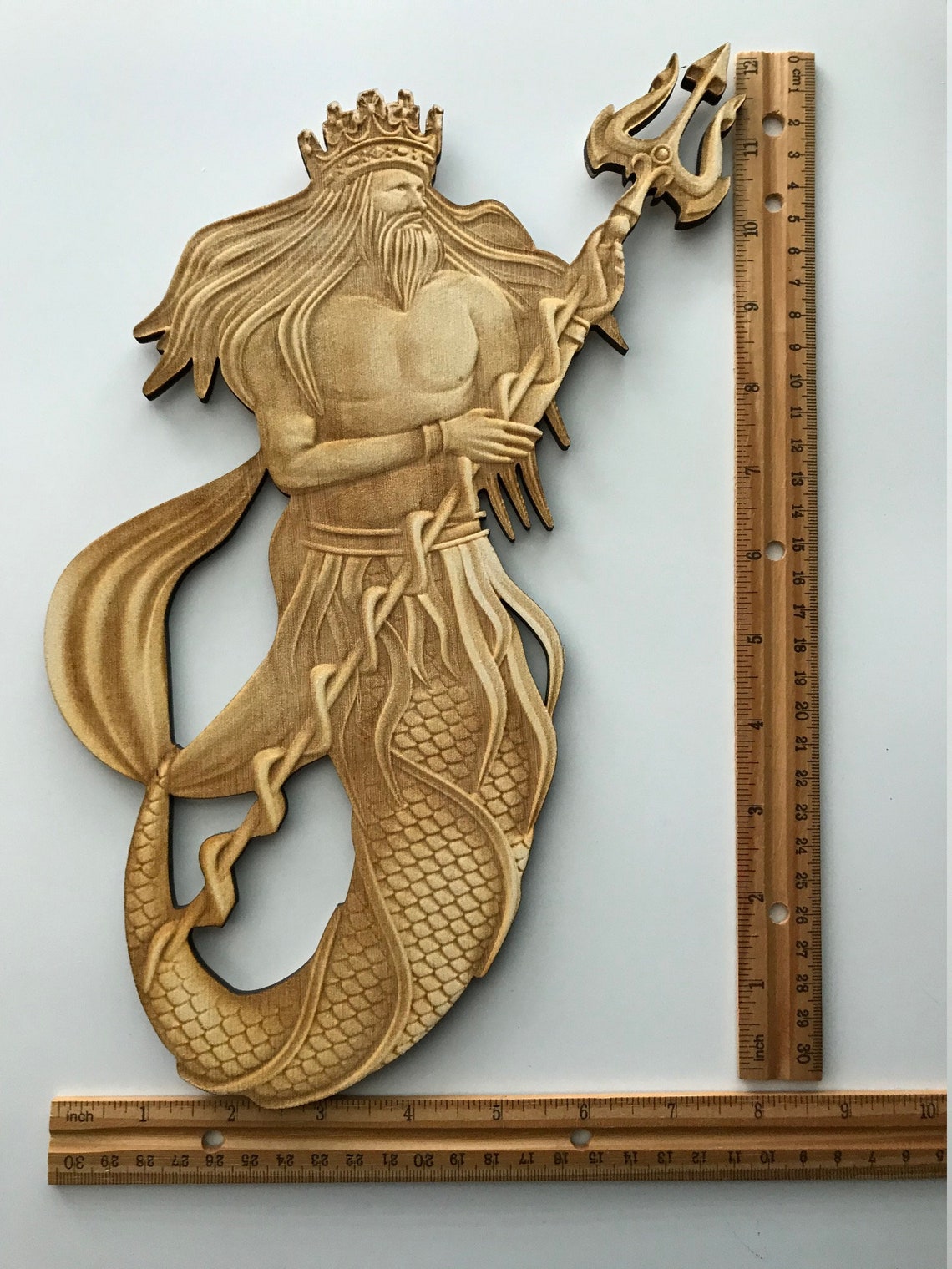 Wooden Poseidon With Trident, Laser Cut & Engraved Wood, Wood Cutouts ...