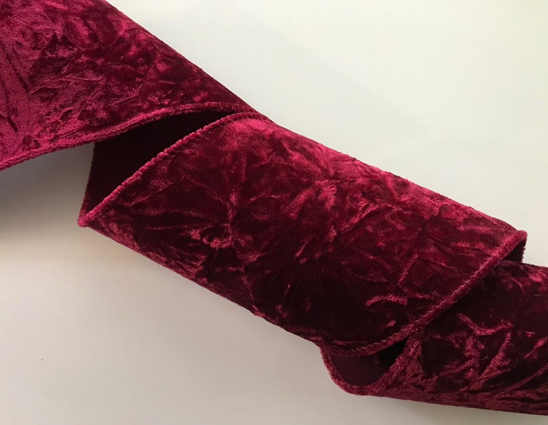 Burgundy Crushed Velvet Ribbon, 4" Wide, Wired Ribbon for Bows, Wreaths ...