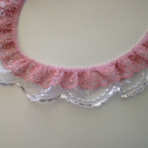 Double Ruffled Scalloped Edge Lace Trim, Dusty Rose and Silver, 2 Tier ...