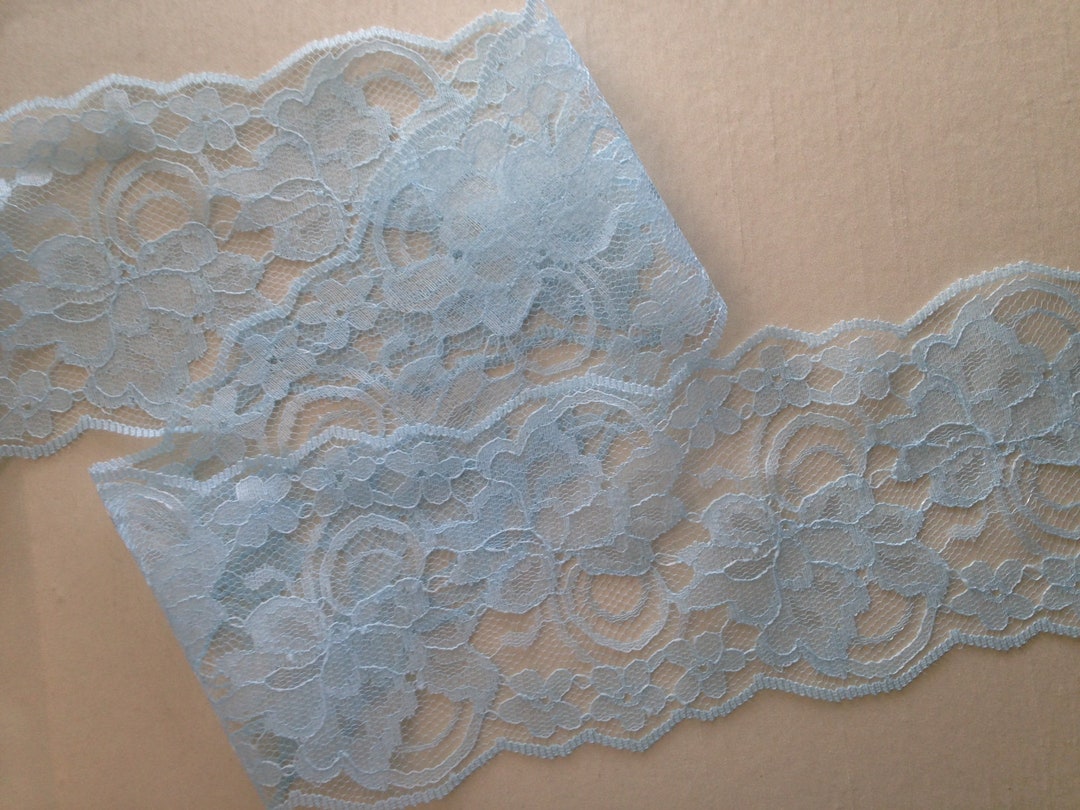Blue Lace Trim, 4" Wide, Galloon Lace for Apparel, Lingerie, Bridal ...