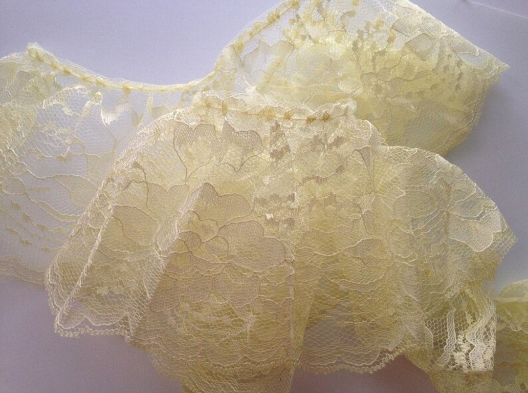 Maize Yellow Ruffled Lace Trim, 4" Wide, Scalloped Edge Lace Trim for ...