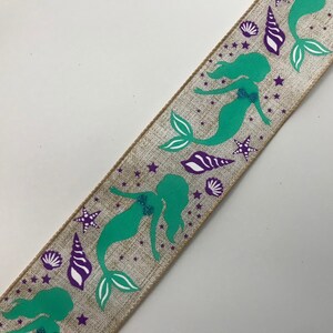Mermaid and Seashells Ribbon, 2 1/2" Wide, Wired Edge Ribbon for Sea ...