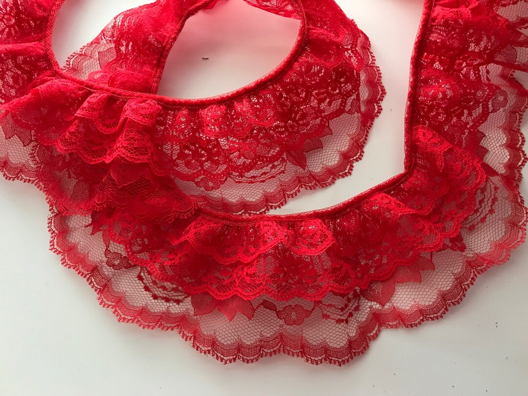 Red Triple Ruffled Lace Trim, 3 Tier Lace for Apparel, Bridal ...