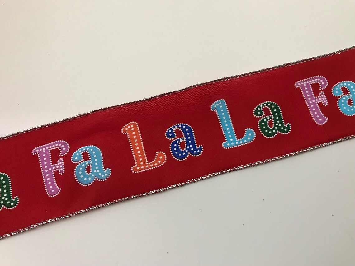 Christmas Ribbon, Red With Multicolor Falala, 2 1/2" Wide, Wired Edge ...
