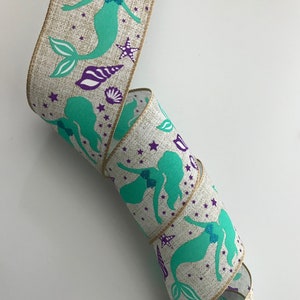 Mermaid and Seashells Ribbon, 2 1/2" Wide, Wired Edge Ribbon for Sea ...